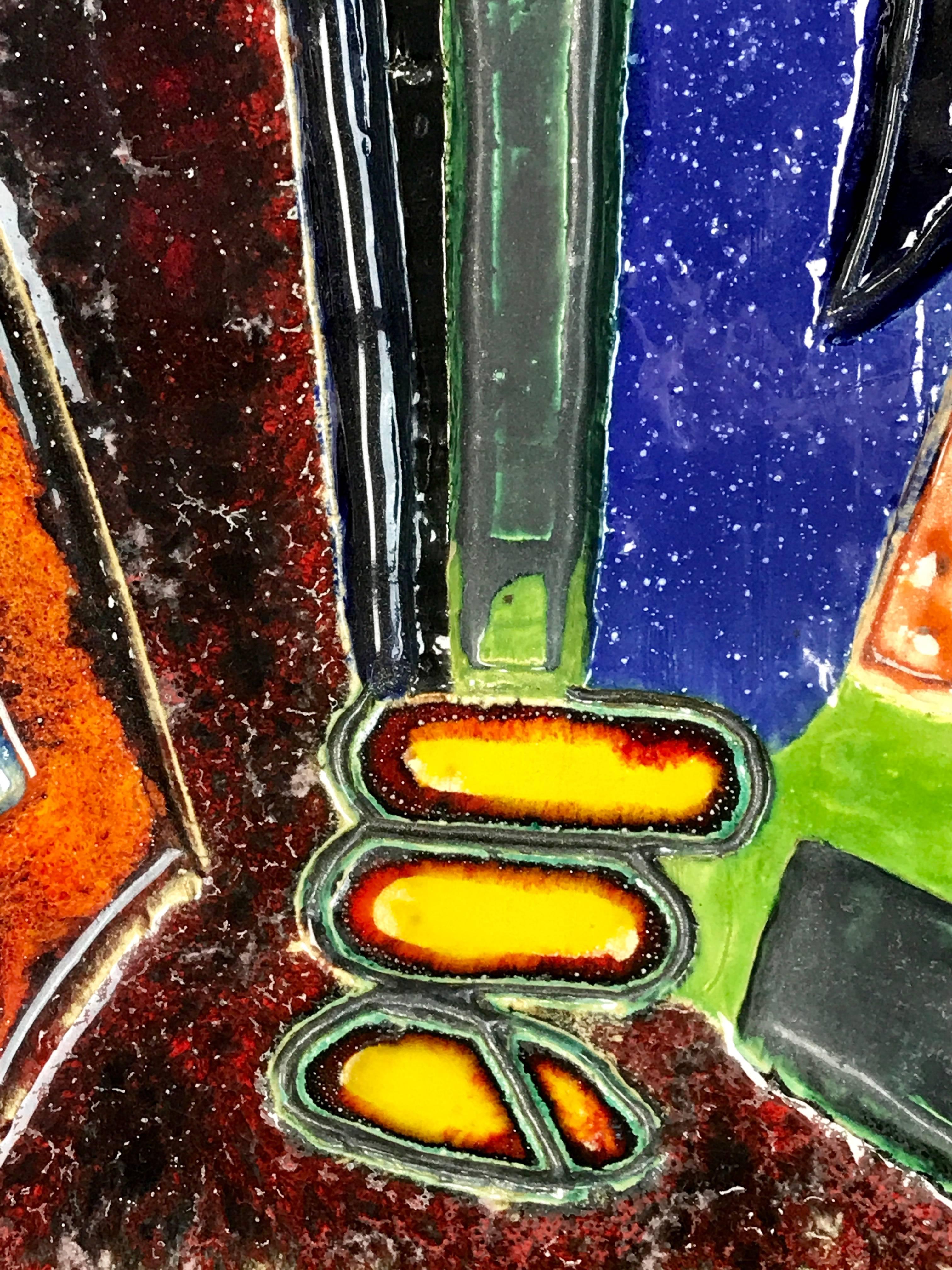 Italian Midcentury Porcelain Abstract Portrait Plaque For Sale at 1stDibs