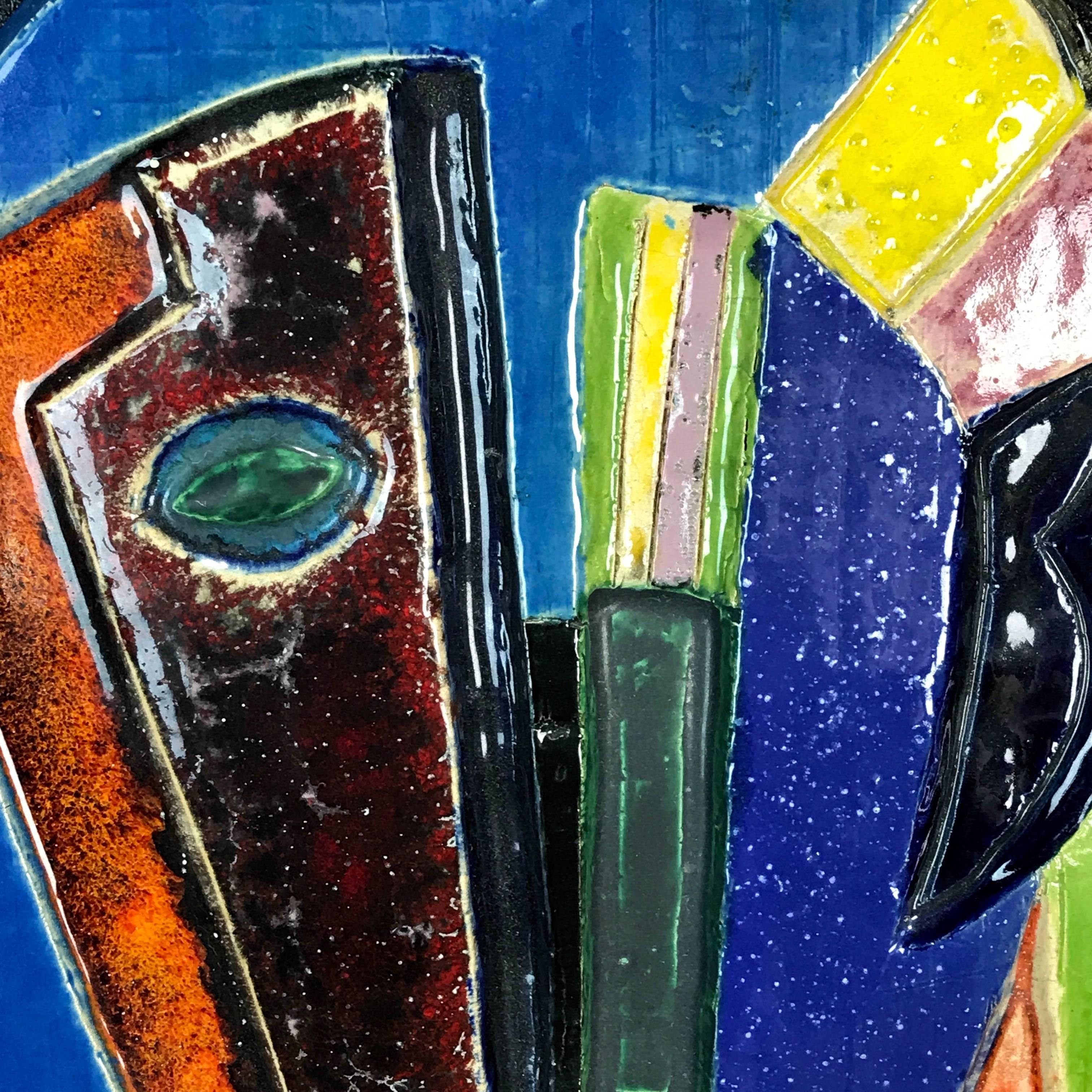 Italian Midcentury Porcelain Abstract Portrait Plaque For Sale at 1stDibs