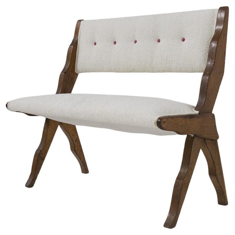 Italian Mid-Century Rare Italian Benches in Wood and Bouclé For Sale at ...