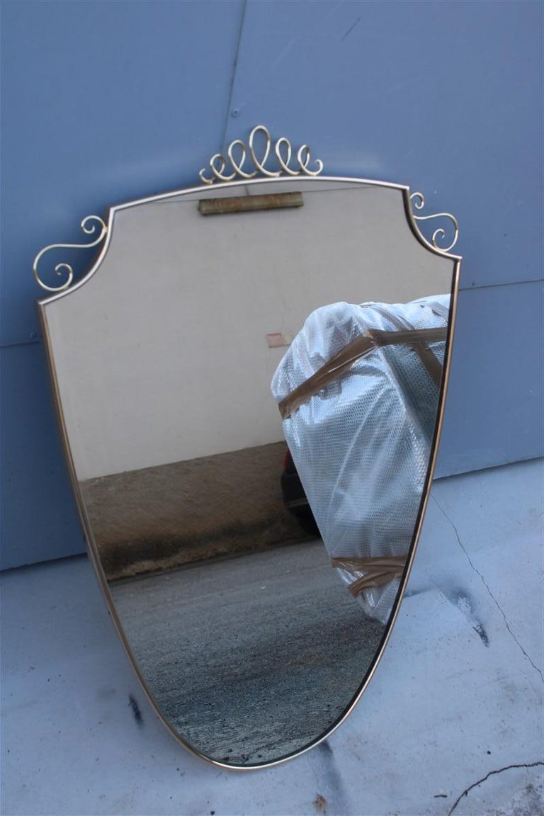 Italian Mid-Century Shaped Solid Brass Mirror 1950 Gold For Sale at 1stDibs