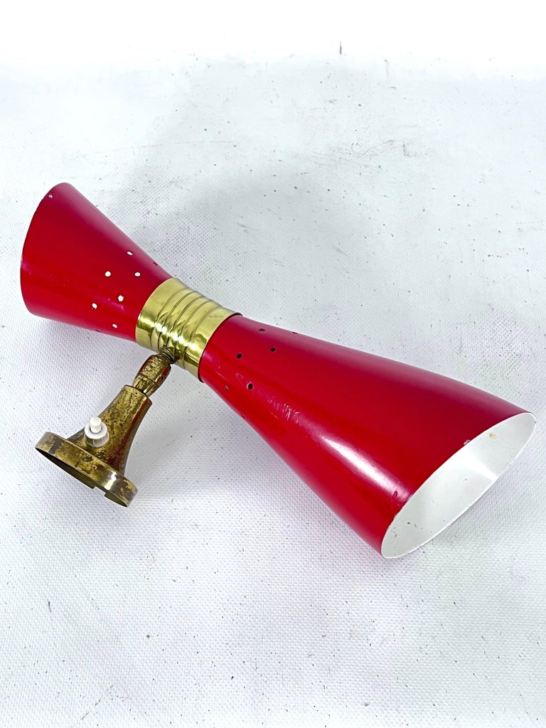 Italian Midcentury Single Double Cones Wall Lamp by Stilnovo, 1950s For ...