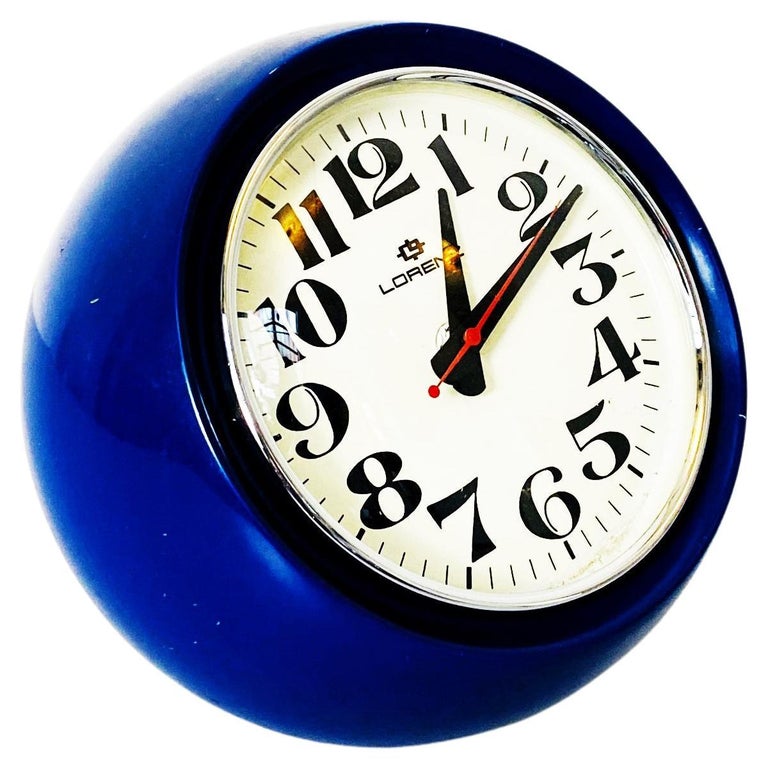 Italian Mid-Century Spherical Plastic Blue Table Clock Boule by Lorenz ...
