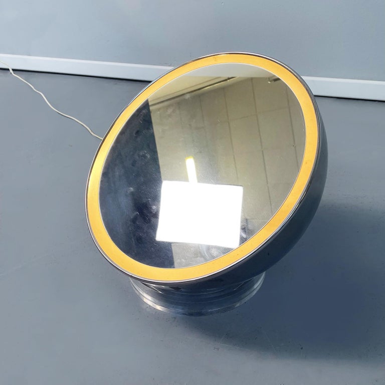 Italian Mid-Century Steel and Plastic Half Spherical Table Lamp-Mirror ...