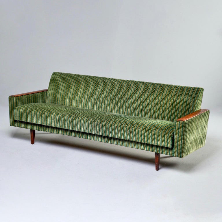 Italian Midcentury Studio Sofa with Wood Legs and Armrests at 1stDibs