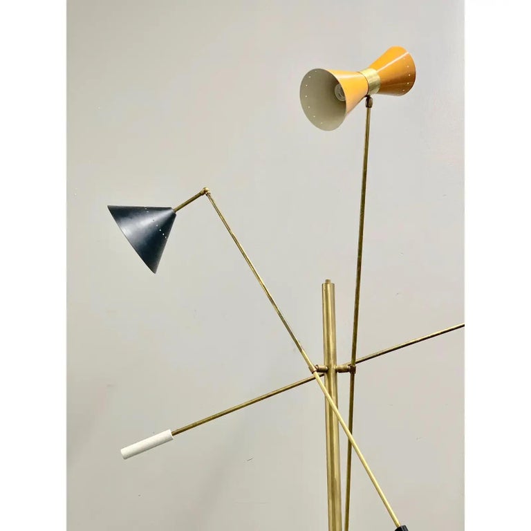 Italian Mid-Century Style Brass Floor Lamp with Directional Multicolor ...