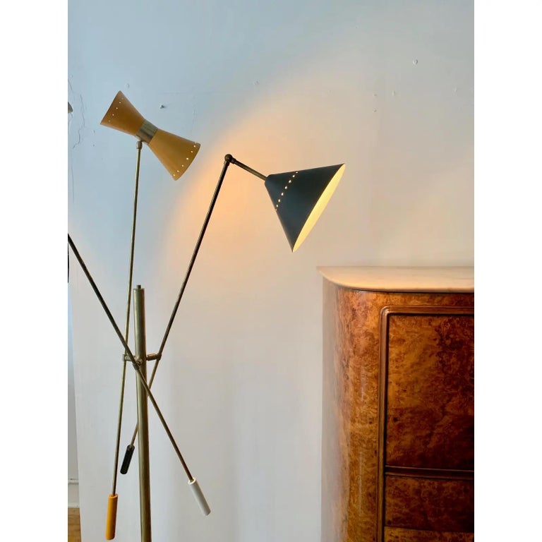 Italian Mid-Century Style Brass Floor Lamp with Directional Multicolor ...