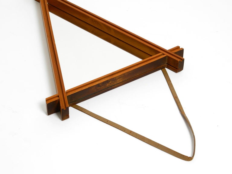 Italian Mid-Century Teak Triangle Wall Mirror with Leather Hanging ...