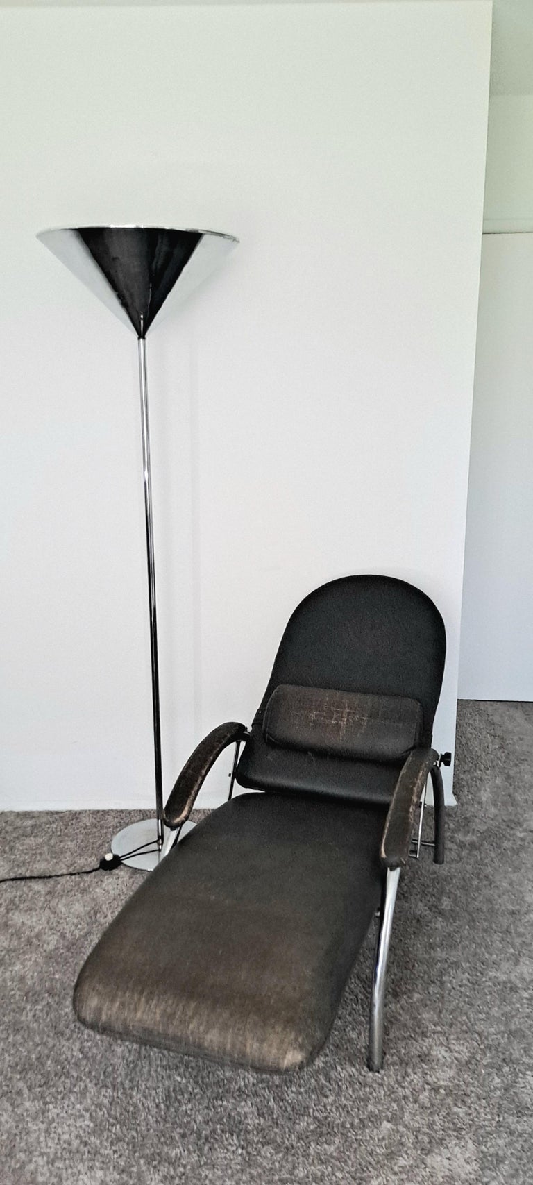 Italian Mid Century Torchiere Chrome Floor Lamp For Sale at 1stDibs