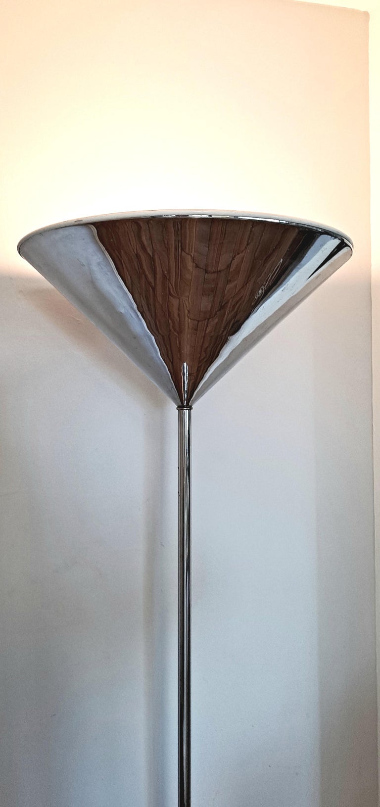 Italian Mid Century Torchiere Chrome Floor Lamp For Sale at 1stDibs