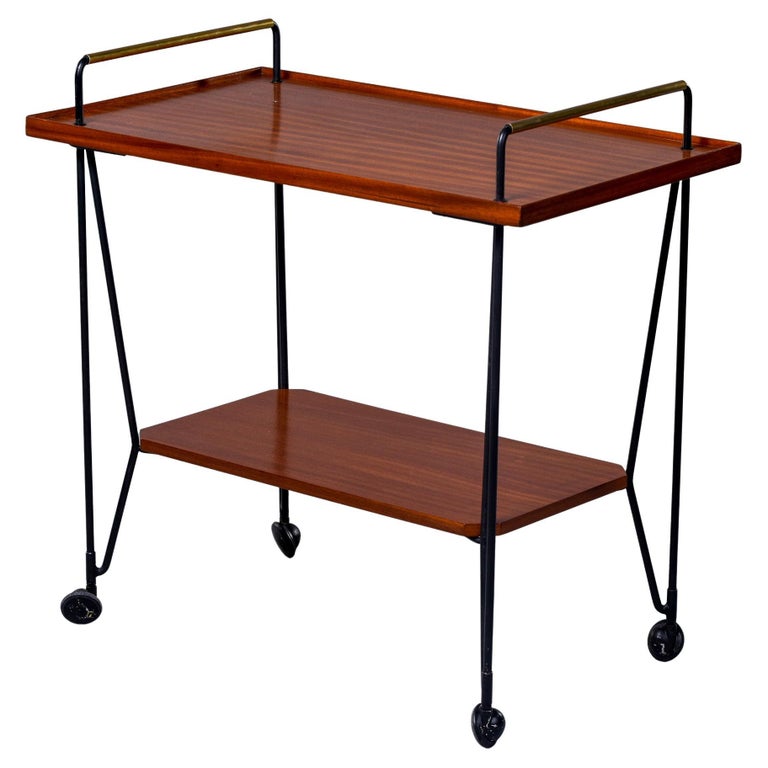Table de chariot italienne du milieu du siècle dernier en bois à deux ...