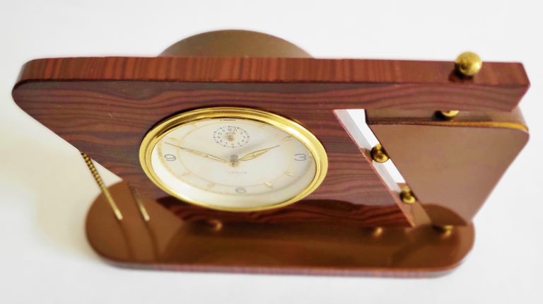 Italian Mid-Century Veglia Brass and Faux Wood Celluloid Veneer Alarm ...