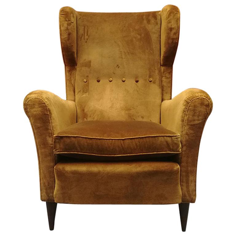 Italian Midcentury Vintage Ocher Velvet Armchair, 1940s at 1stDibs ...
