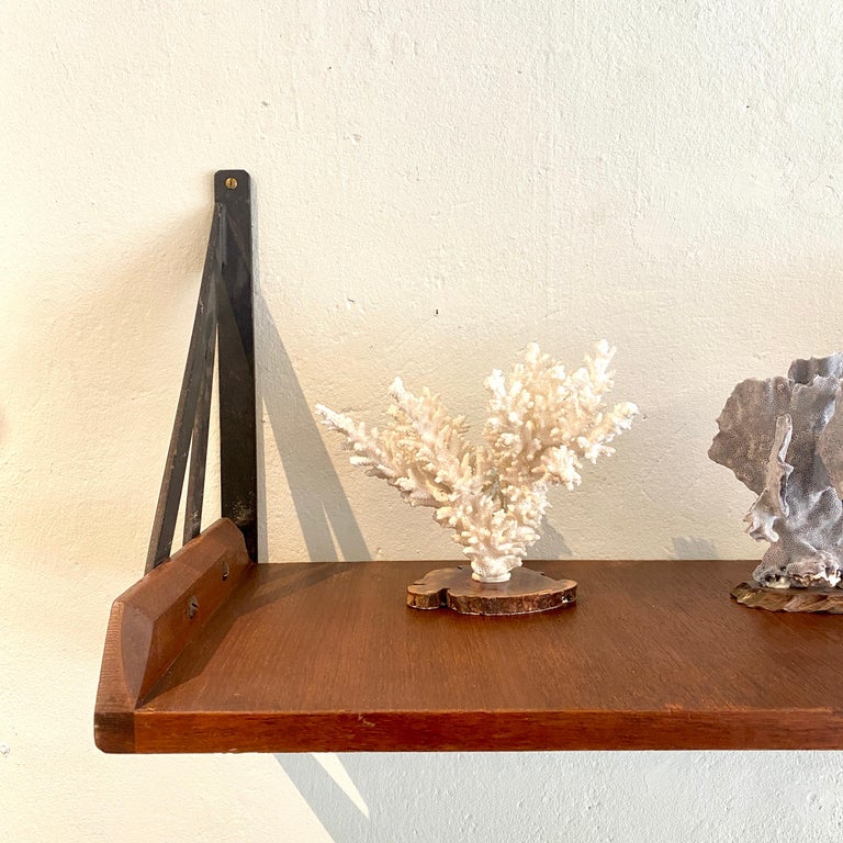 Italian Mid Century Wall Shelf in Teak and Black Lacquered Metal ...