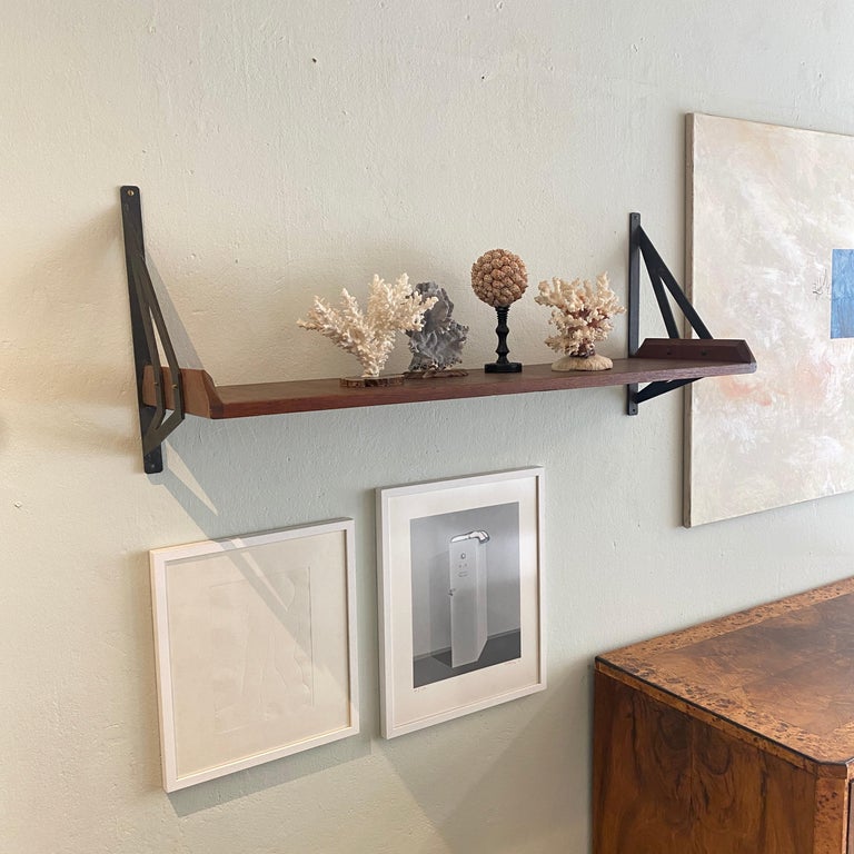 Italian Mid Century Wall Shelf in Teak and Black Lacquered Metal ...