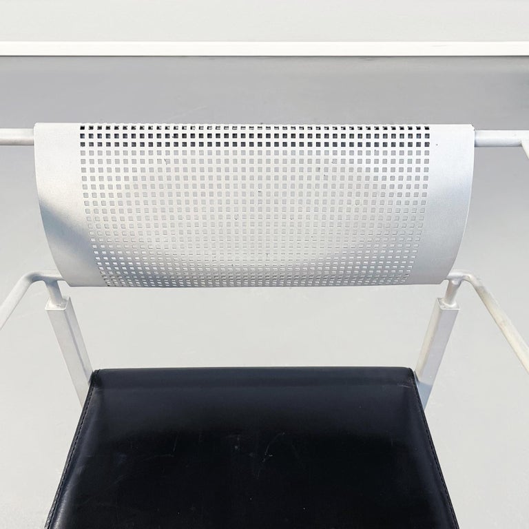 Italian Mid-Century White Iron Black Leather Carrè 'VI' Chairs by Fly ...