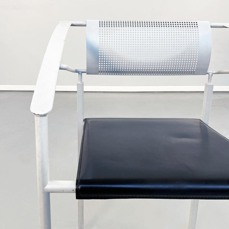 Italian Mid-Century White Iron Black Leather Carrè 'VI' Chairs by Fly ...