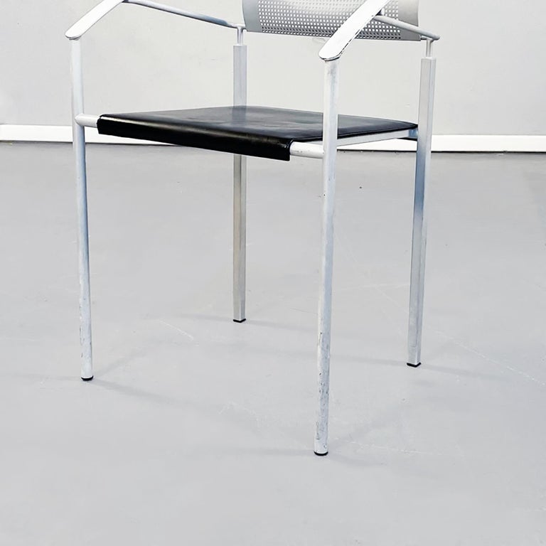 Italian Mid-Century White Iron Black Leather Carrè 'VI' Chairs by Fly ...