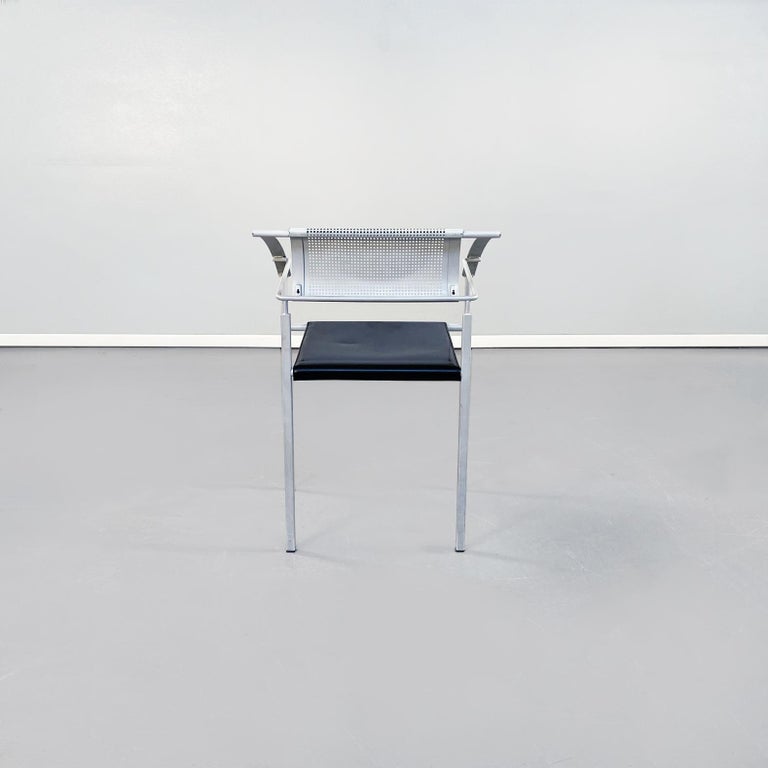 Italian Mid-Century White Iron Black Leather Carrè 'VI' Chairs by Fly ...