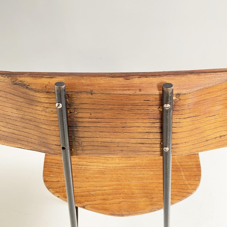 Italian Mid-Century Wooden and Black Enamelled Metal Rod Chair, 1950s ...