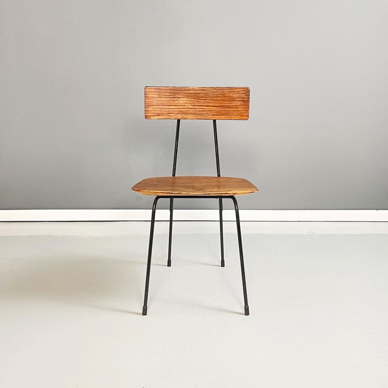 Italian Mid-Century Wooden and Black Enamelled Metal Rod Chair, 1950s ...
