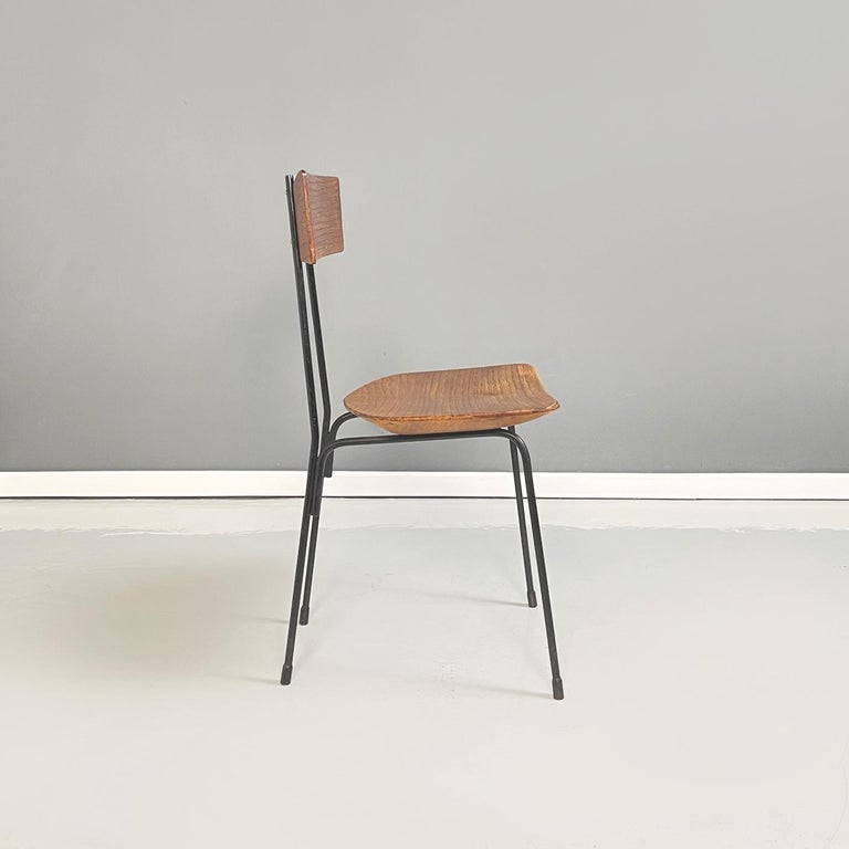Italian Mid-Century Wooden and Black Enamelled Metal Rod Chair, 1950s ...