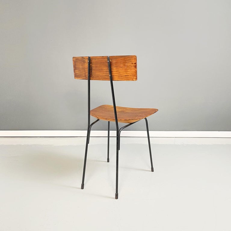 Italian Mid-Century Wooden and Black Enamelled Metal Rod Chair, 1950s ...