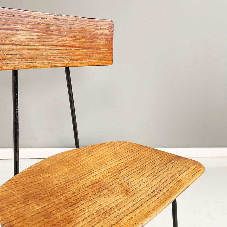 Italian Mid-Century Wooden and Black Enamelled Metal Rod Chair, 1950s ...