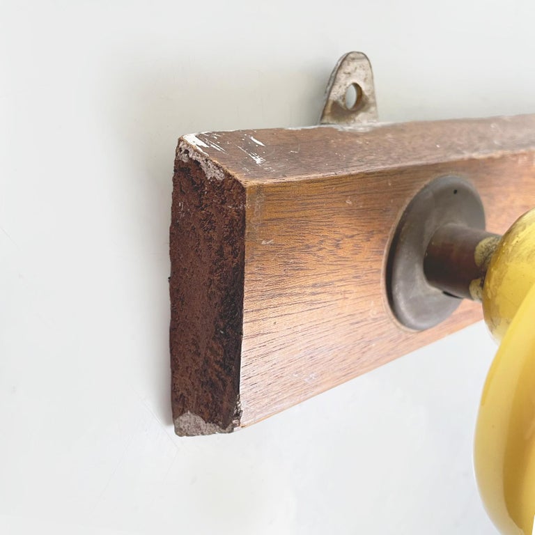 Italian Mid-Century Wooden Wall Hanger with Hooks in Green Yellow ...