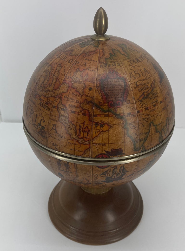 Italian Mid Century World Globe Ice Bucket on a Wooden Stand For Sale ...