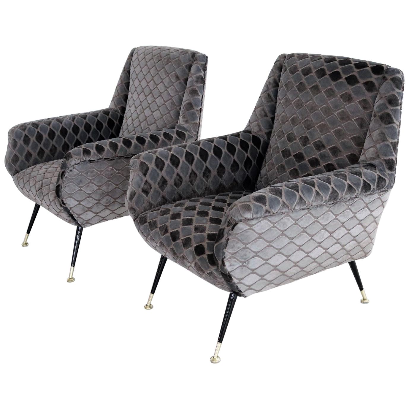Italian Modern Red Velvet Armchair, 1950s at 1stDibs