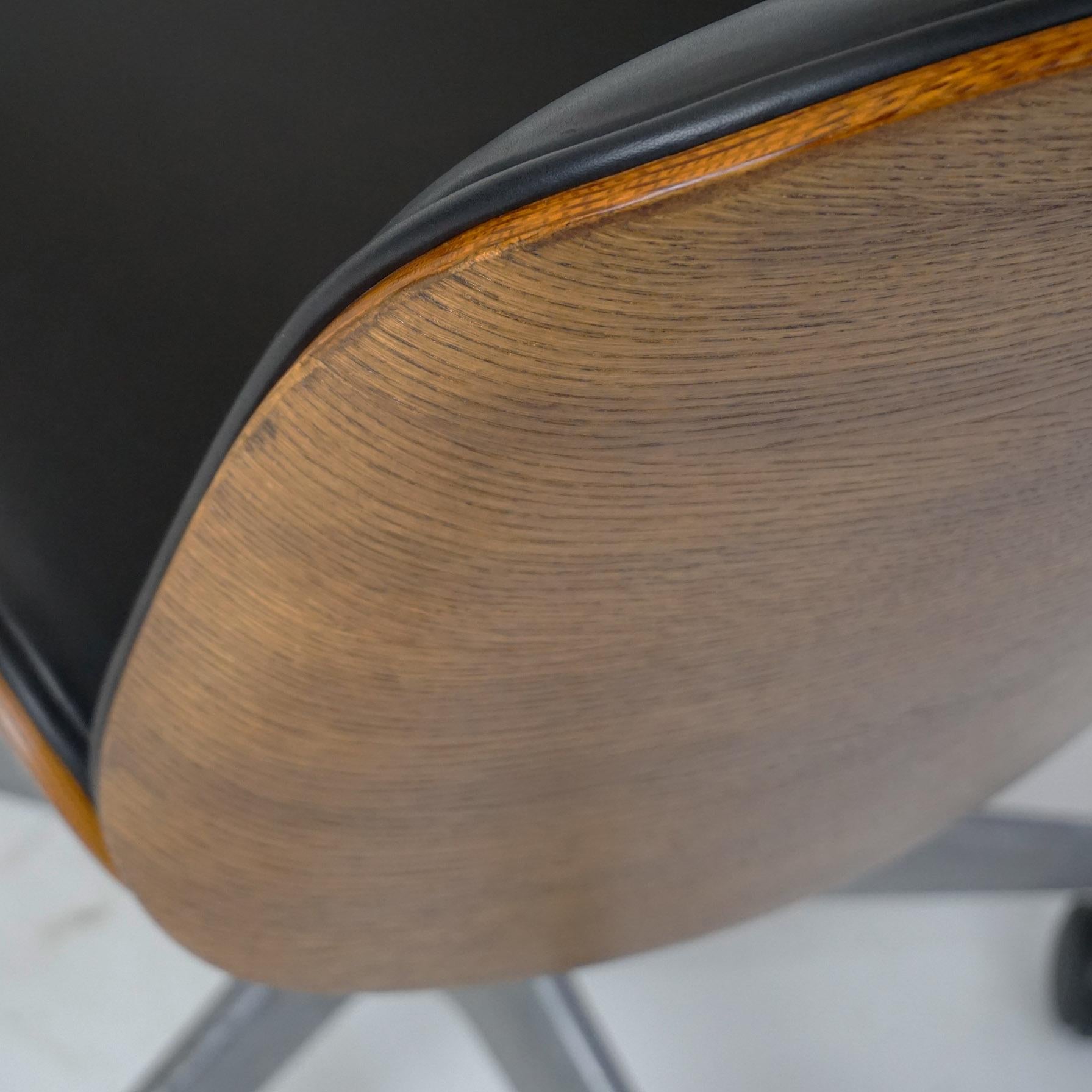 Italian Midcentury Black Leather and Oak Office Chair by Ico Parisi for ...