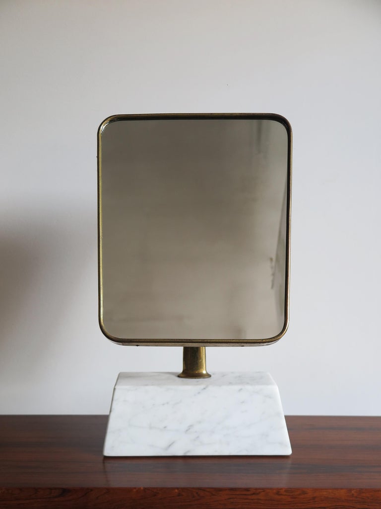Italian Midcentury Brass and Marble Table Mirror, 1950s For Sale at 1stDibs