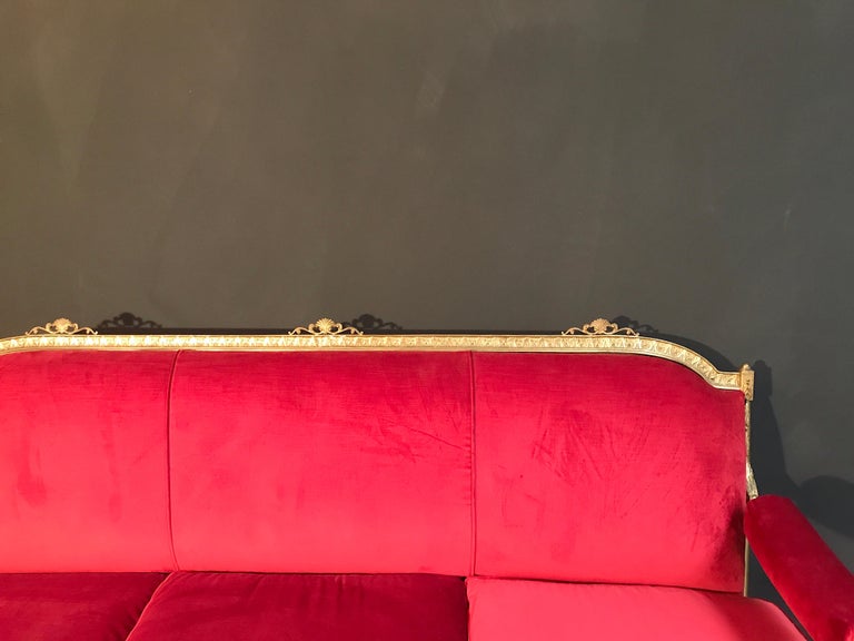 Italian Midcentury Brass and Red Velvet Living Room Set, 1950 at 1stDibs