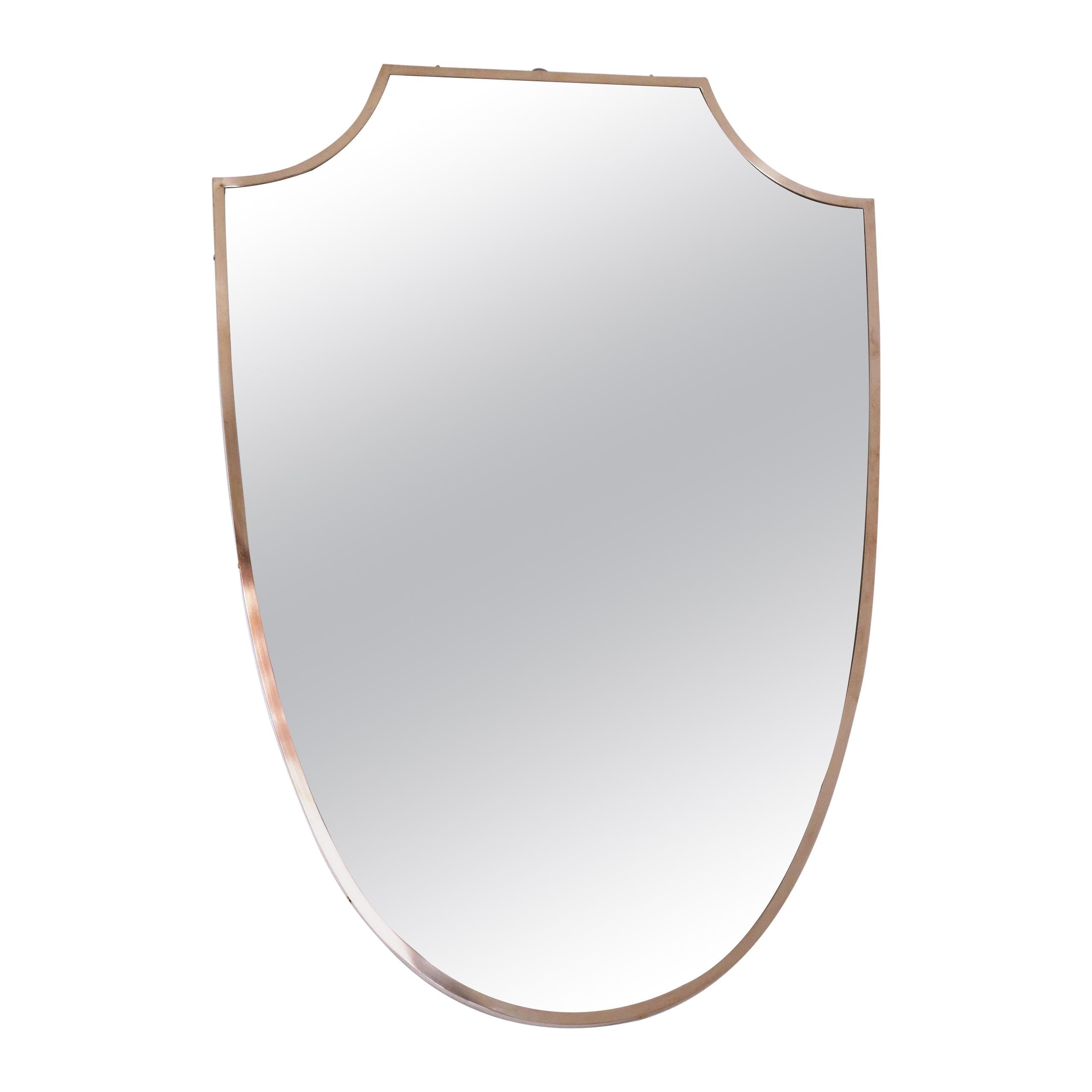 Italian Midcentury Shield Wall Mirror with Brass Frame, 1950s at 1stDibs