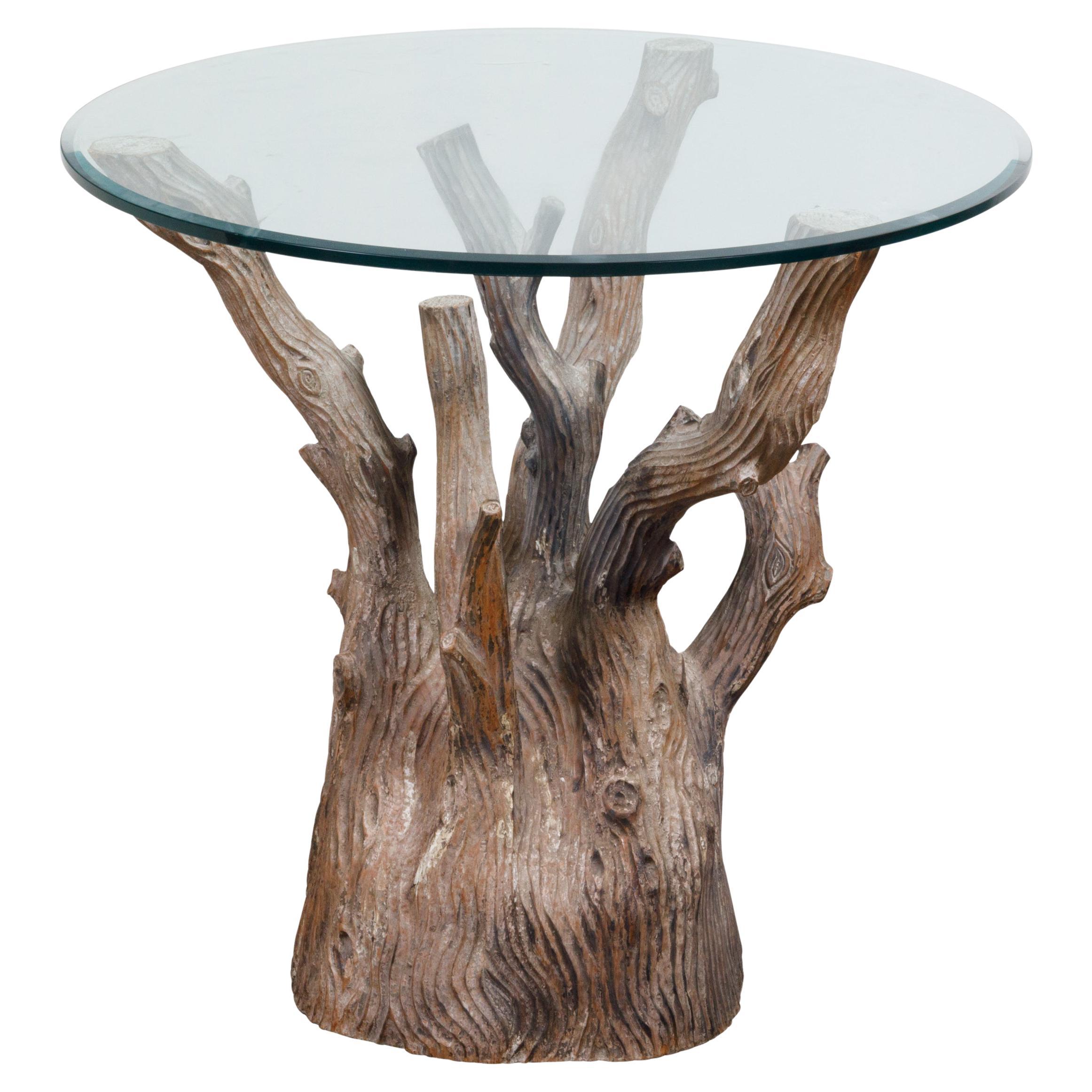Pair of Italian Side Tables with White Marble Tops and Carved Palm Tree ...