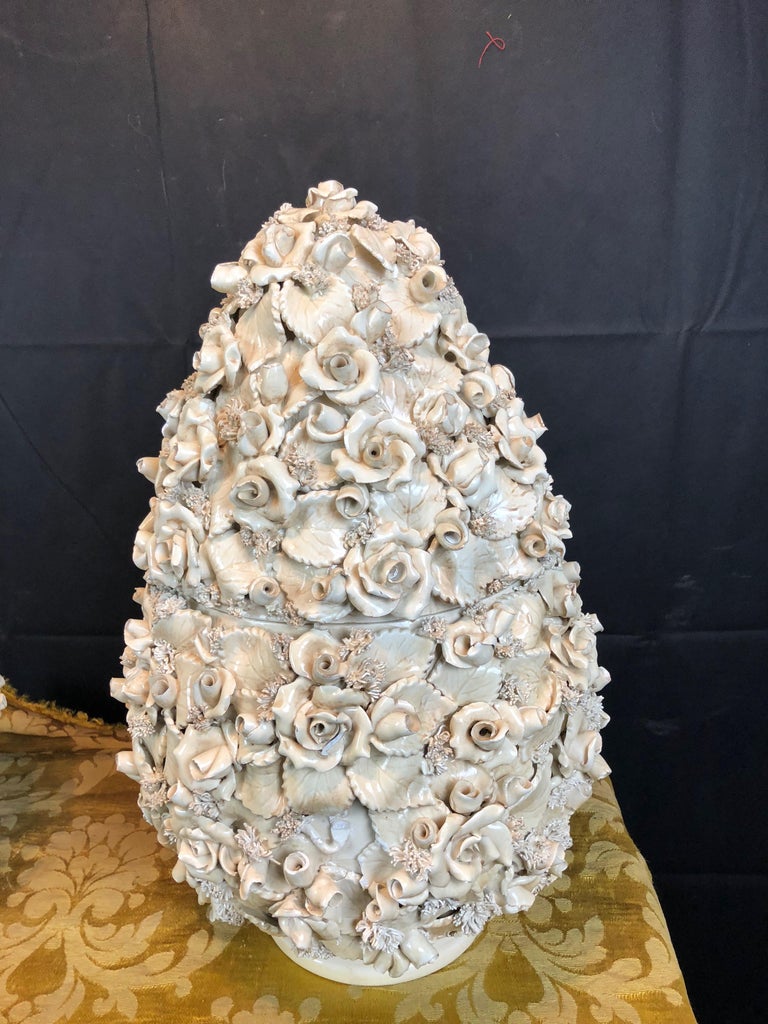 Italian Midcentury Ceramics Vases in Ivory White For Sale at 1stDibs