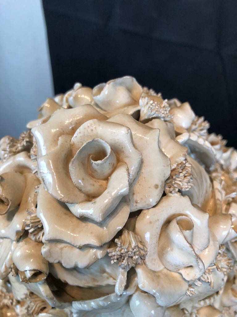 Italian Midcentury Ceramics Vases in Ivory White For Sale at 1stDibs