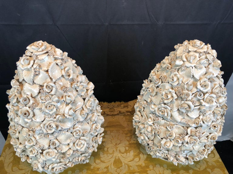 Italian Midcentury Ceramics Vases in Ivory White For Sale at 1stDibs