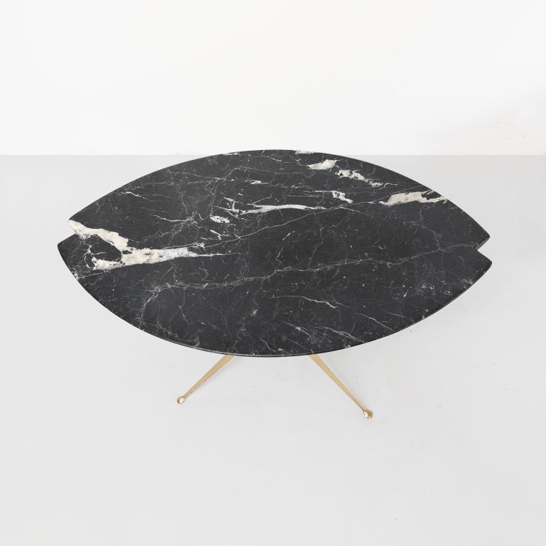 Italian Midcentury Coffee Table with Notched Oval Black Marble Top ...