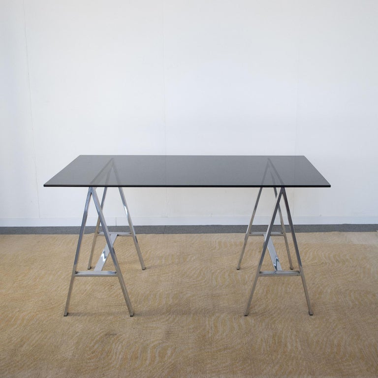 Italian Midcentury Desk with Glass Top from the 70s For Sale at 1stDibs