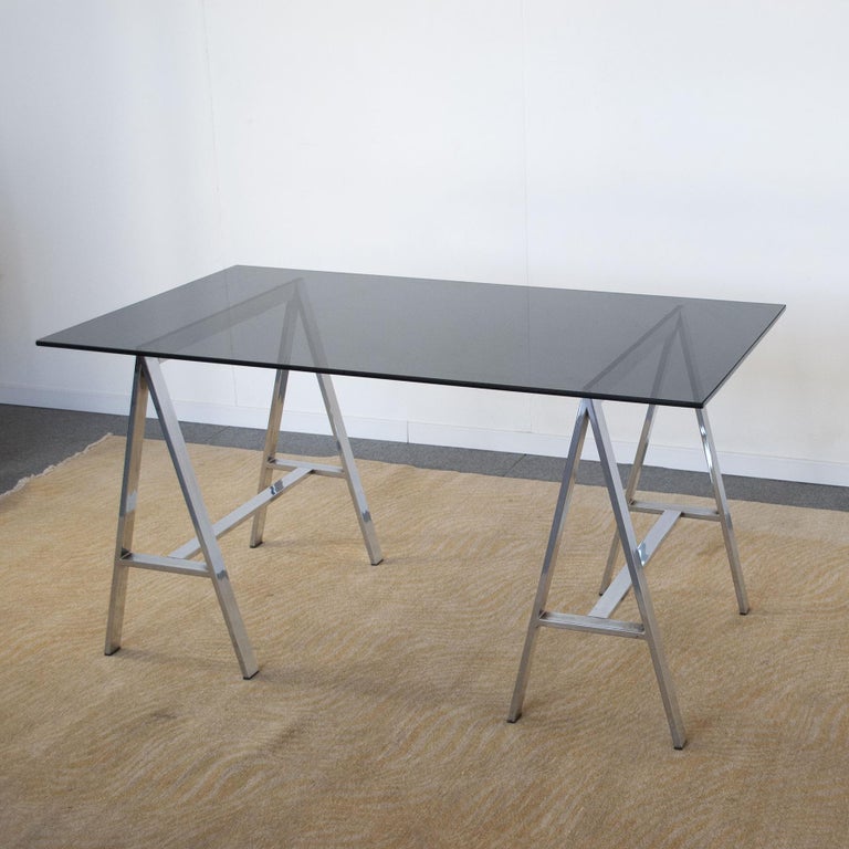 Italian Midcentury Desk with Glass Top from the 70s For Sale at 1stDibs