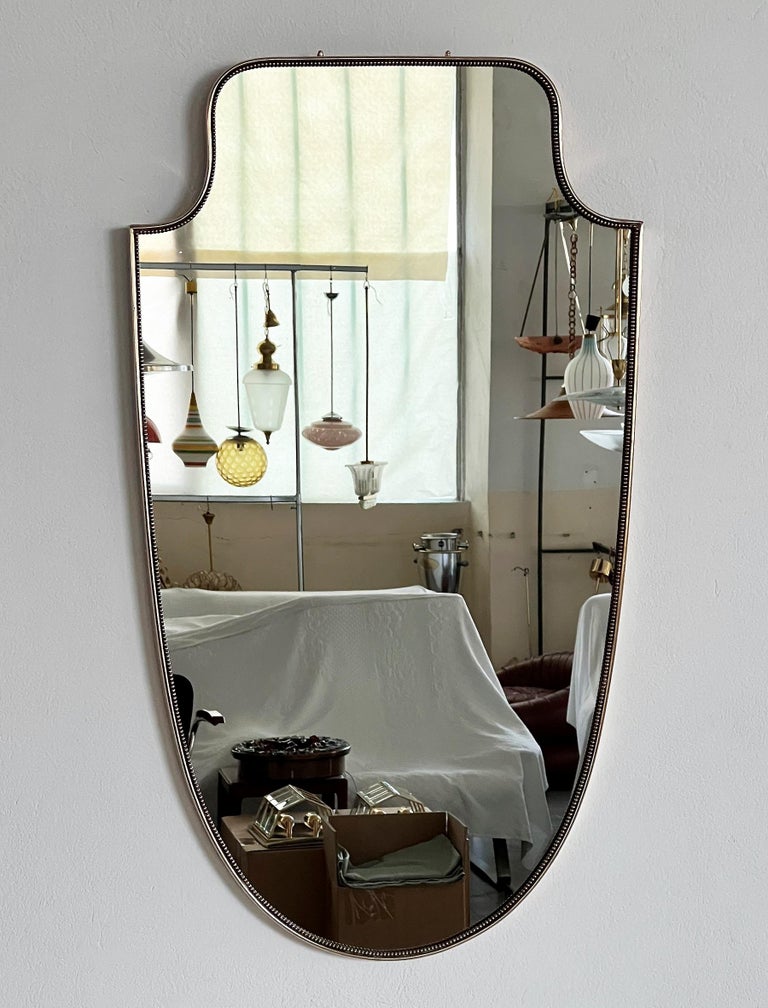 Italian Midcentury Extra Large Vintage Wall Mirror with Brass Frame ...