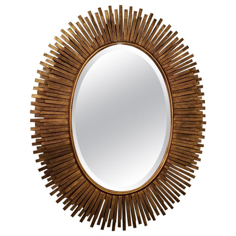 Italian Midcentury Gilt Metal Oval Mirror at 1stDibs