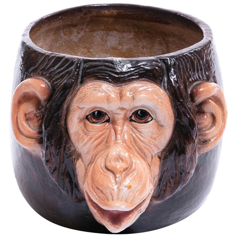 Italian Mid Century Hand Painted Chimpanzee Planter For Sale at 1stDibs