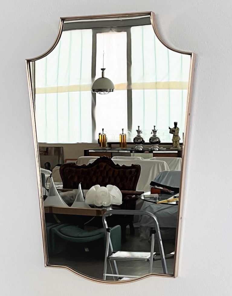 Italian Midcentury Large Vintage Wall Mirror with Brass Frame, 1970s ...