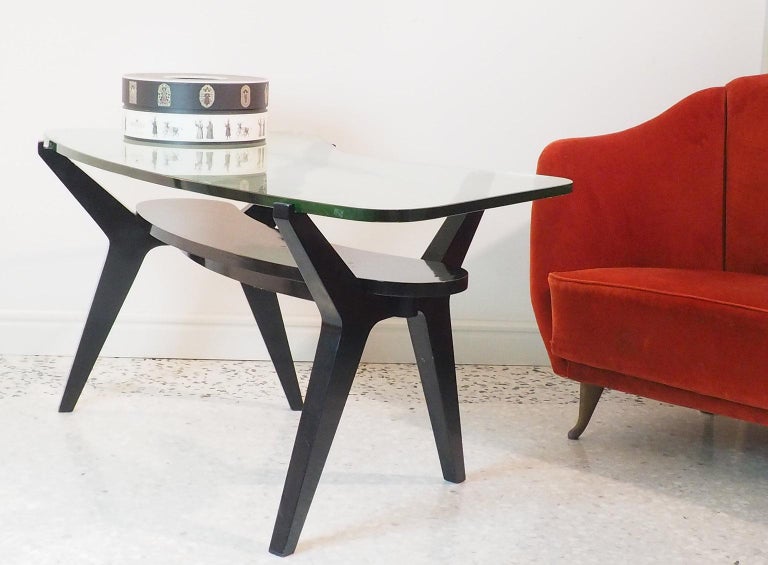 Midcentury Large Coffee Table with Extraordinary Thick Glass by ...