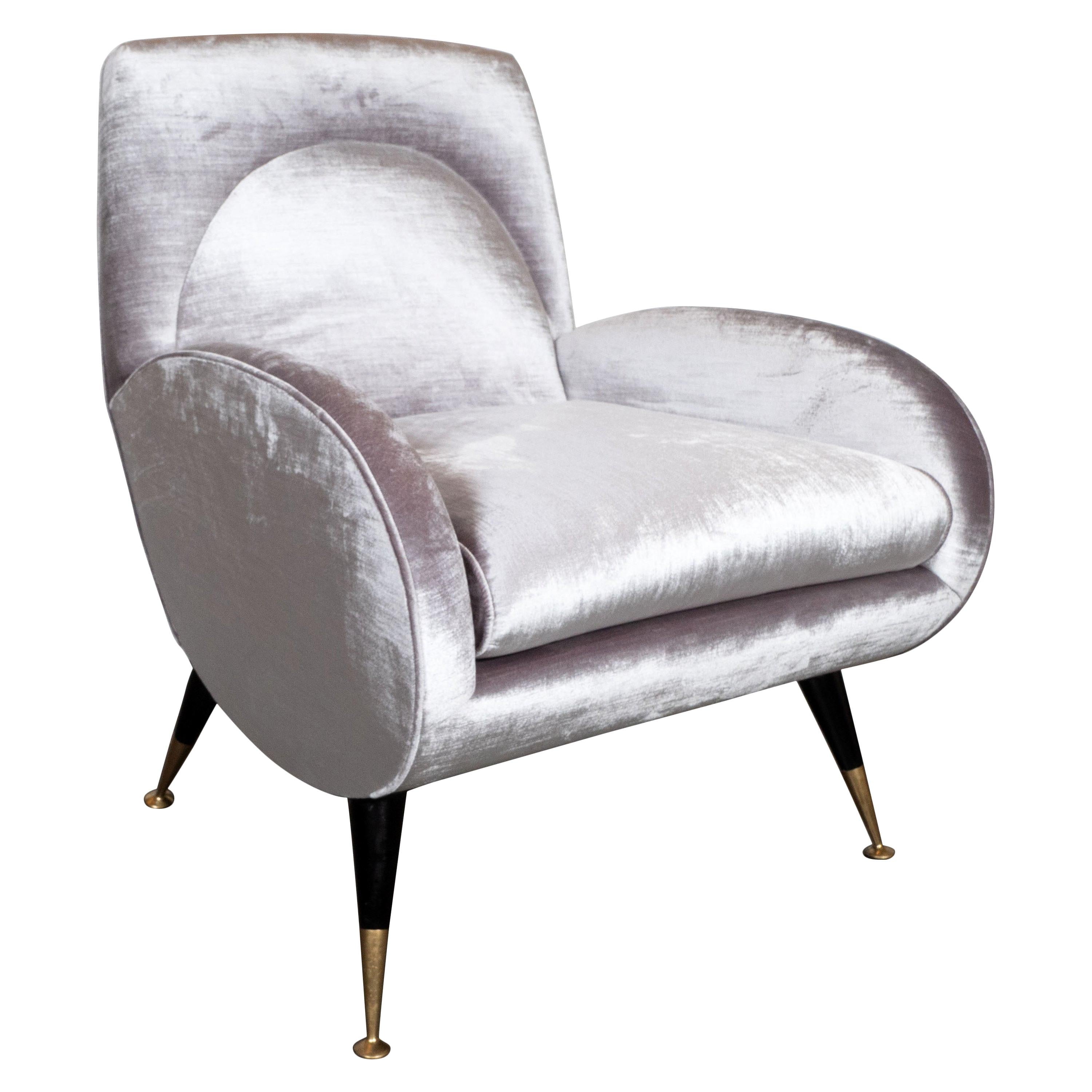 Italian Midcentury Lounge Chair with Brass Sabots in Smoked Lavender ...