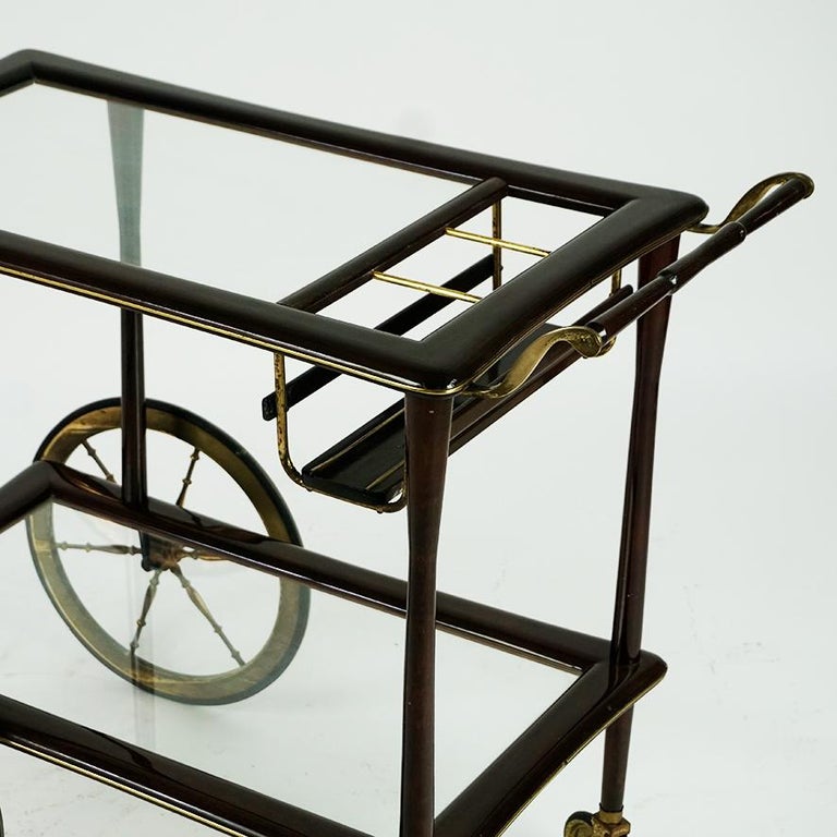 Italian Midcentury Mahogany, Brass and Glass Serving Trolley For Sale ...