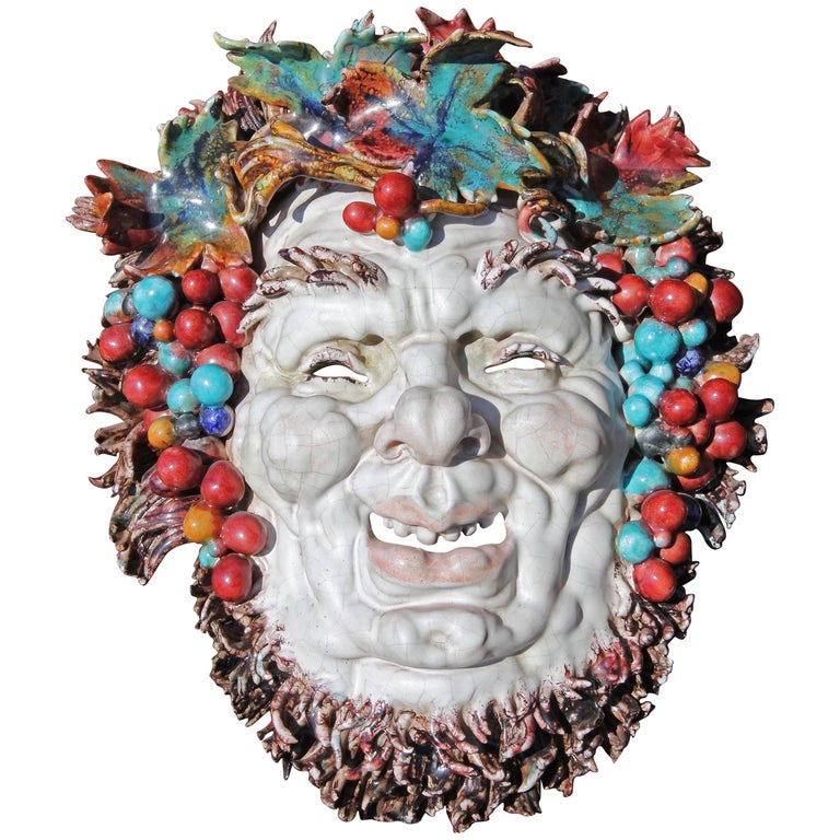 Italian Midcentury Majolica Hanging Mask of Bacchus by Professor ...