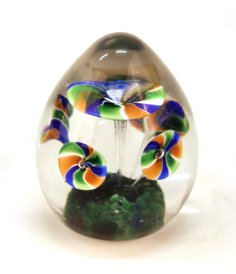 Italian Midcentury Murano Art Glass Paperweight with Floral Motif For ...